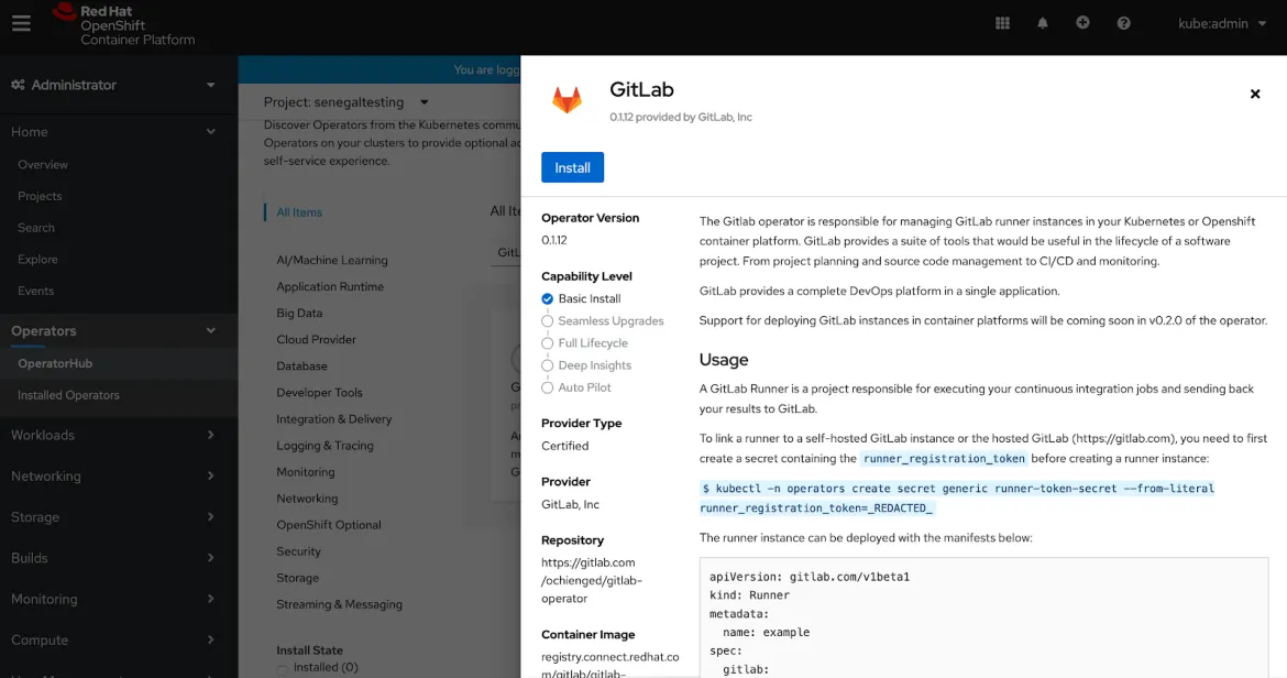 Installing the GitLab Runner the OpenShift Way